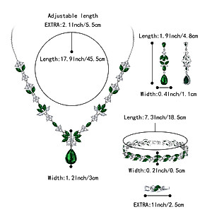 BriLove Wedding Jewelry Set for Women, Y-Necklace Tennis Bracelet Dangle Earrings Set with AAA Cubic Zirconia Teardrop Set for Bridal Bridesmaid Emerald Color