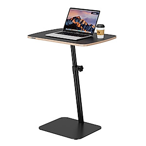 Height Adjustable End Table - Small Couch Side Table for Small Spaces Modern C Shaped bedside End Table That Slide Under, Black Wood Laptop TV Tray Table with Metal Base, Living Room Bathroom Home Use