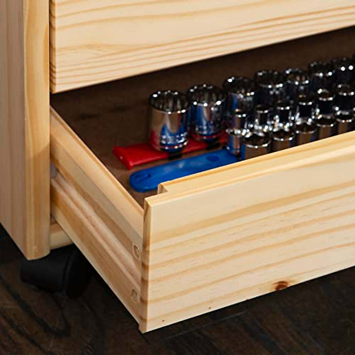 Linon Home Decor Products Corinne Six Drawer Wide, Natural Rolling Cart