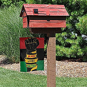 Usa African American Afro Pan Black And Green Red Fist Ribbon Black Lives Matter Blm Flax Nylon Burlap Linen Fabric Garden Flag Farmhouse Mailbox Decor Welcome Sign 12x18 Inch Small Double Sided