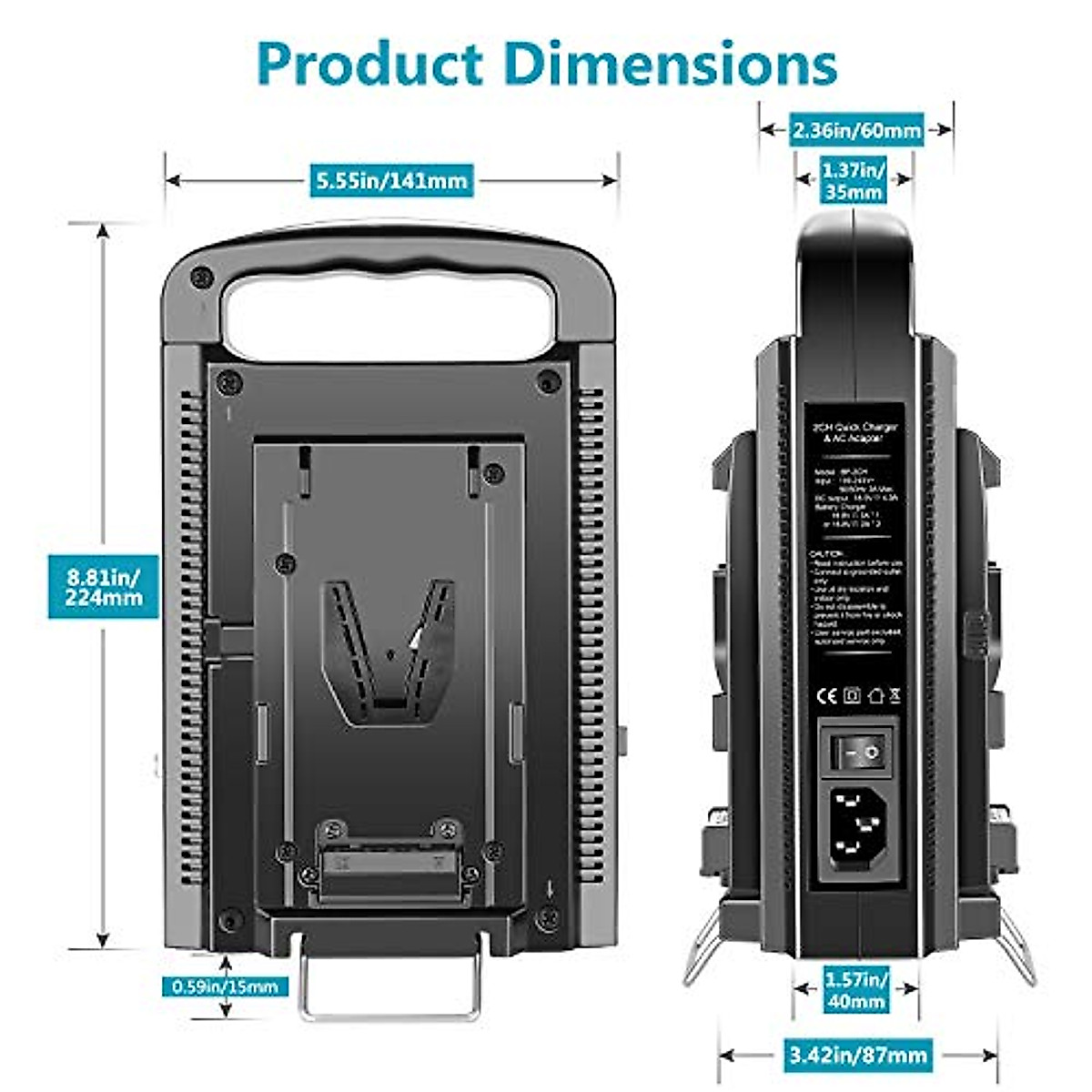 Neewer BP-2CH Dual Channel V-Mount/V Lock Battery Charger with DC 16.5V Power Supply Output Compatible with Any V-Mount Battery (XLR Cable/Battery Not Included)