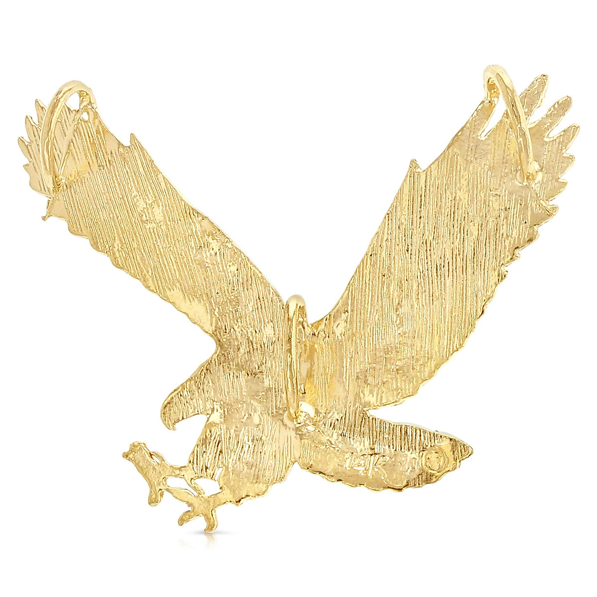 Ioka - 14K Yellow Gold Eagle Charm Medium Pendant For Necklace or Chain