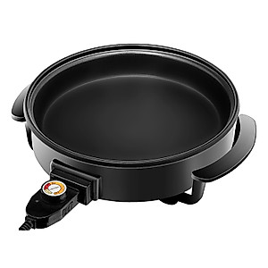 Chefman Electric Skillet - 12 Inch Round Frying Pan with Non Stick Coating, Temperature Control, Tempered Glass Lid, Cool-Touch Handles and Knob, Black