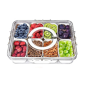 Generic Divided Food Snack Box with Lid and Handle | 8 Removable Compartments | Snackle Box | Portable Snack Platter, Clear
