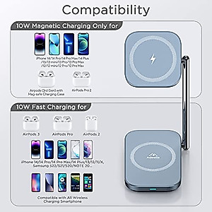 2-in-1 Foldable Magnetic Wireless Charger Stand, Portable Fast Mag-Safe Charging Station for iPhone 14/13/12 Series, AirPods Pro/3/2, Samsung S22/S21/S20/Note 20, LG, Google Pixel, Sony, ONEPLUS