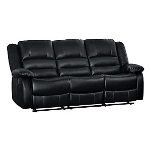Pemberly Row 19" Transitional Faux Leather Double Reclining Sofa in Black