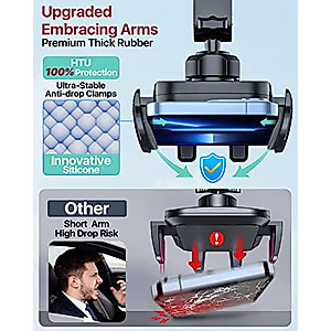 HTU Car Phone Holder Mount [Patent & Safety Certs] [Military Steel Clip & Super Suction Cup] Universal 3 in 1 Cell Phone Holder for Car Dashboard Windshield Vent Car Mount for iPhone Samsung Google