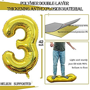GOER 42 Inch Gold 30 Number Balloons,Jumbo Foil Helium Balloons for 30th Birthday Party Decorations and 30th Anniversary Event