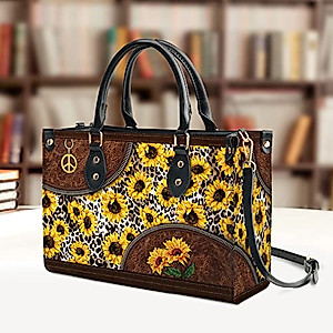 64HYDRO Hippie Peace Sunflower Gifts, Sunflower Purses for Women, Shoulder Bag Handbags for Women, Valentines Day Gifts for Her, Gifts for Sisters, Daughter, Mom, Friends, Travel Work Leather Bag