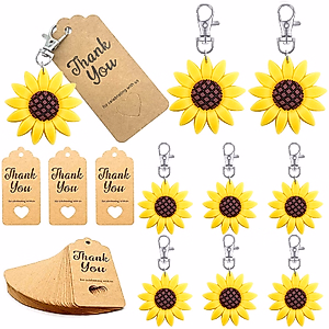 Finduat 20 Sets Baby Shower Return Gifts for Guests for Adult, Sunflower Keychains + Thank You Kraft Tags for Sunflower Party Favors, Baby Shower Party Bag Decor for Birthday Party