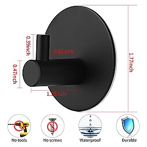 KINMINGZHU 4pcs Black Self Adhesive Hooks, Self Adhesive Wall Mounted Hanger，No Drill No Screw for Key Coat Towel for Kitchen Bathroom Toilet
