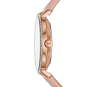 Michael Kors Women's Pyper Stainless Steel Quartz Watch with Leather Strap,Rose Gold/Pink/White, 14
