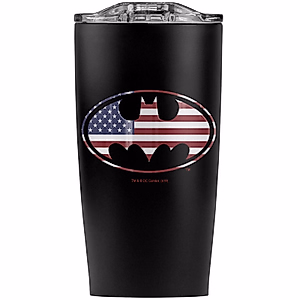 Batman Usa American Flag Shield Logo Stainless Steel Tumbler 20 oz Coffee Travel Mug/Cup, Vacuum Insulated & Double Wall with Leakproof Sliding Lid | Great for Hot Drinks and Cold Beverages