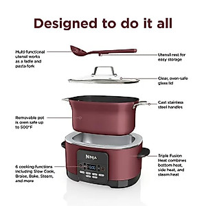 Ninja Foodi 8.5qt Multi-Cooker, 6-in-1 Versatile Cooking, Sear, Saute, Slow Cook, Steam, Bake, Braise, Triple Fusion Heat Technology, Oven Safe, Nonstick Pot, 500°F Maximum Temperature (Cherry Tartte)