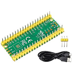 waveshare with Yellow Pre-Soldered Header Raspberry Pi Pico Microcontroller Board, RP2040 Chip,Dual-Core ARM Cortex M0+ Processor, Flexible Clock Running up to 133 MHz Support C/C++,MicroPython