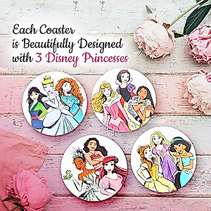 Zrike Disney Princess Courage to Be Kind Coasters - 4" Ceramic Drink Holders - Use for Hot or Cold Beverages Protects Surfaces Functional & Collectible Design Doubles as Decor Gift for Any Occasion
