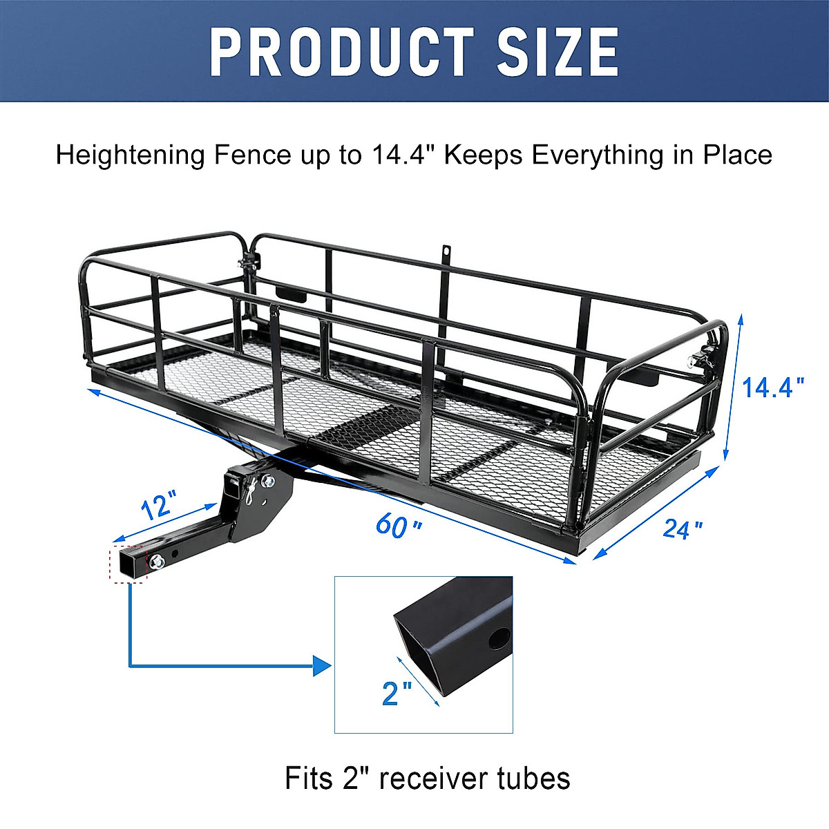 JDMSPEED Hitch Mount Cargo Carrier Car Storage Hitch 400 Lbs 60" x 24" x 14.4" Folding Vehicle Cargo Rack Rear Luggage Basket Fits 2" Receiver Stabilizer for Car SUV,Trailer,Pickup Truck