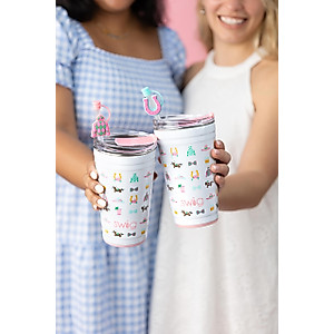 Swig Life 24oz Party Cup, Stackable Insulated Travel Coffee Tumbler with EZ Slider Lid, Cup Holder Friendly Travel Thermos, Stainless Steel 24 oz Tumbler, Reusable Coffee Mug (Lake Girl)