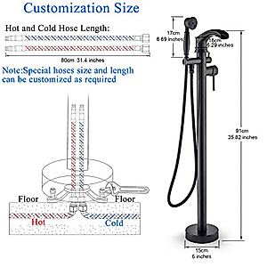 Senlesen Matte Black Bathroom Single Handle Freestanding Bathtub Faucet Floor Mounted Waterfall Tub Filler with Hand Shower Set
