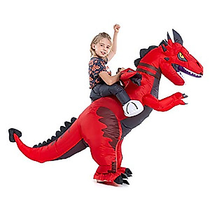 HSCTEK Inflatable Dragon Costume Kids Boys Girls, Inflatable Blow Up Costume Riding Dragon Costume Child, Inflatable Ride On Dragon Halloween Rider Costume Children, Red
