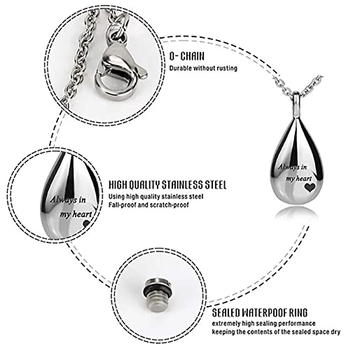 wskvoker Urn Necklace for Ashes, Cremation Necklack for Ashes, Urn Necklace for Ashes for Women, Cremation Jewelry Locket Stainless Steel Keepsake Waterproof Memorial Pend… (silver drop pendant)