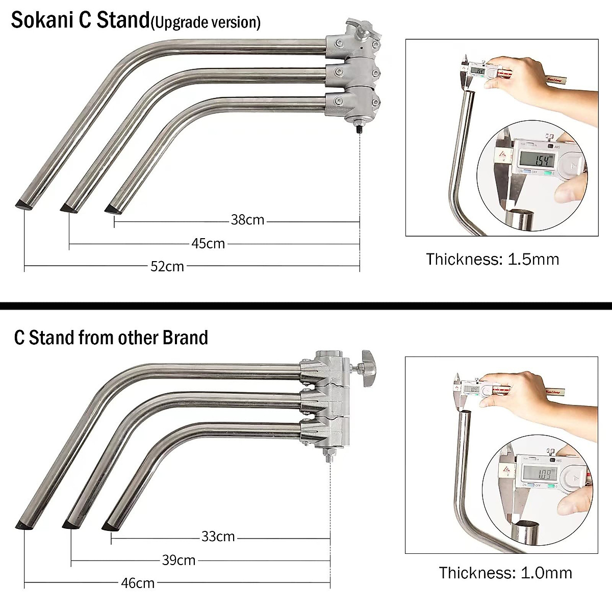 Sokani C Stand with Boom Arm [2023 New Upgrade Version] 100% Metal Max 10.8ft/330cm Adjustable Reflector Stand 4.2ft/128cm Holding Arm and 2 Pieces Grip Head, Bag Sandbag, Fish Mouth Clip included