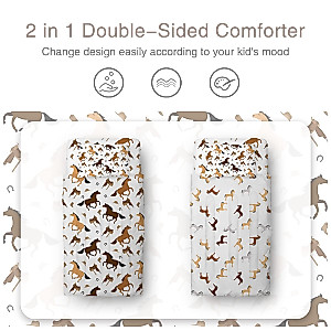 ARIGHTEX Horse 4 Piece Toddler Bedding Set with Cute Farm Animal - Includes Quilted Comforter, Fitted Sheet, Top Sheet, and Pillow Case for Girls Boys Bed