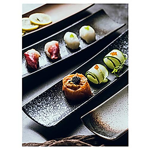 ZLH 14-inch Creative Japanese Sushi Restaurant Restaurant Hotel Long-Column Long Square Ceramic Plate Large Plate Dessert Snack Retro Tableware (Size : Set of 4)