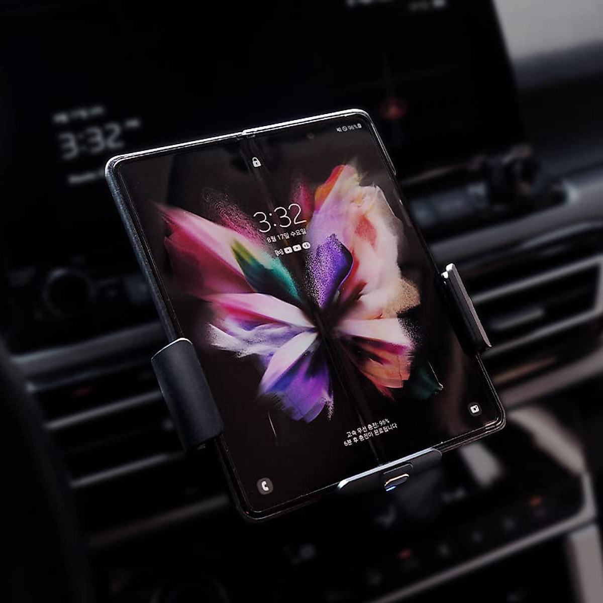 GAZE Car Wide H V2 Wireless Car Charger Compatible with Galaxy Z Fold 6, 5, 4, Dual Coil Portrait Viewing Capable Fast Charging auto Clamping car Mount