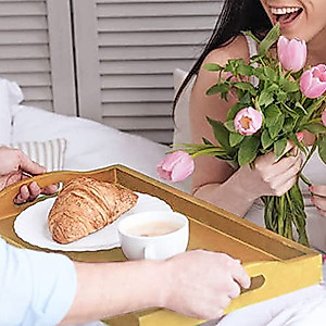 Enkrio Wood Serving Tray 3 Pack Food Tray with Handles Serving Tray Breakfast Tray Coffee Table Tray for Coffee Food Breakfast Dinner