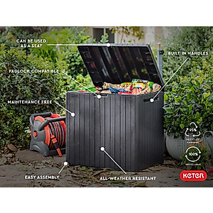 Keter City 30 Gallon Resin Deck Box for Patio Furniture, Pool Accessories, and Storage for Outdoor Toys, Grey