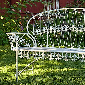 Zaer Ltd. 65" Long 3-Person Parisian Garden Bench with Curved Back Paris 1968" (Antique White)