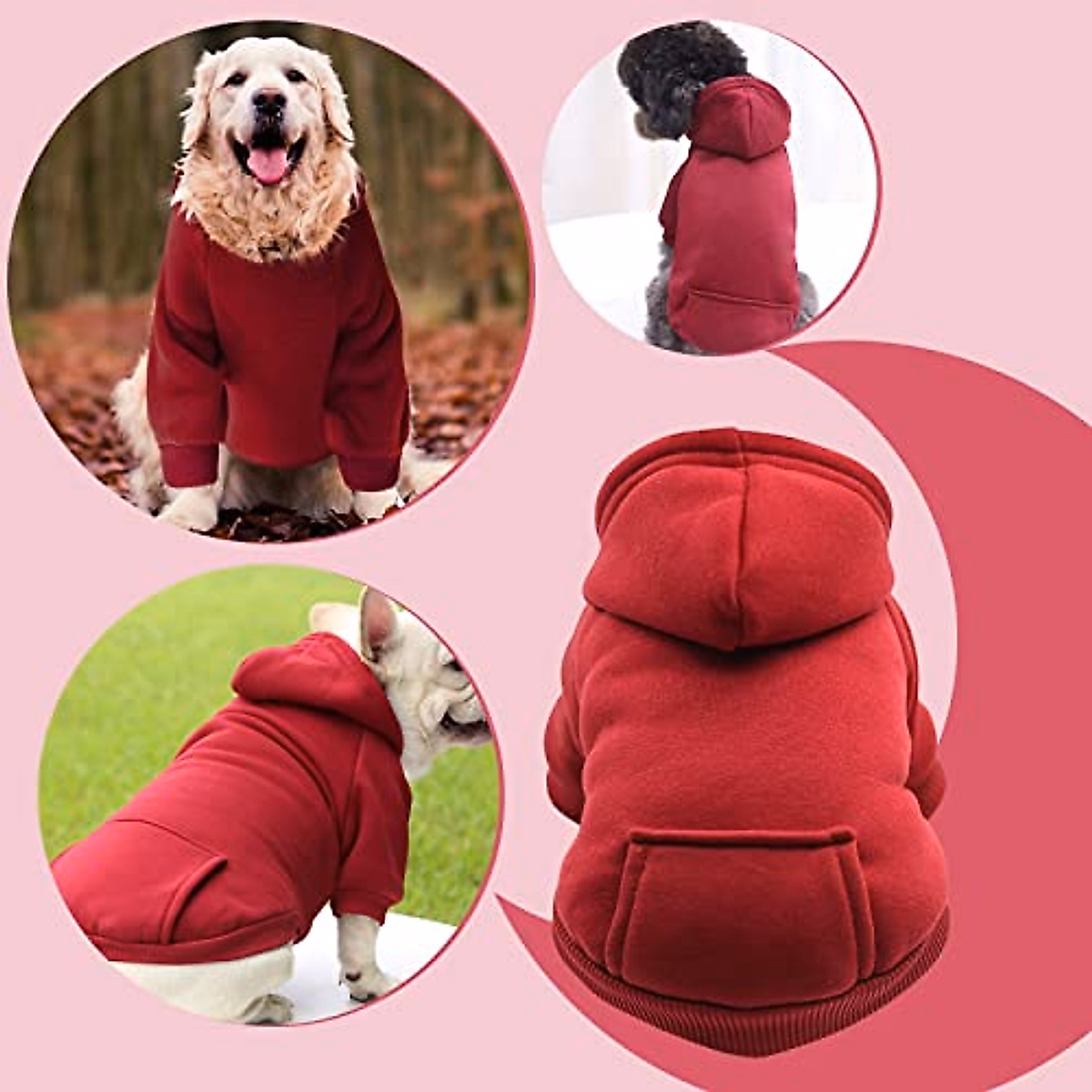 Hooded Sweatshirt for Dogs Cat Girl Fall Dog - Fleece Sweater Winter Dogs Warm Boy Medium for Small Hoodie Puppy with Pocket Clothes Pet Clothes Dog Sweatshirts for Small Dogs Set (Red, L)