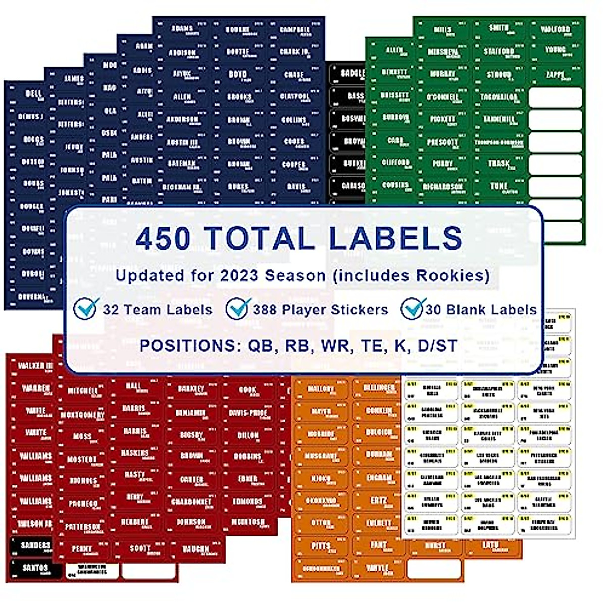 Catzvpu 2023 Fantasy Football Draft Board - Fantasy Football Draft Board for The 2023-2024 Season Kit,12 Teams 20 Rounds & 450 Label Stickers
