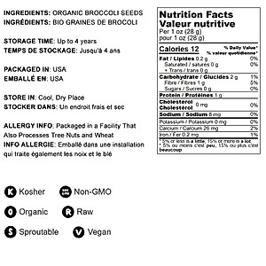 Organic Broccoli Seeds for Sprouting, 1 Pound – Non-GMO, Vegan, Kosher, Sirtfood, Bulk. Rich in Sulforaphane, Vitamin C. Grow Sprouts, Microgreens for Salads, and Sandwiches. High Germination Rate.