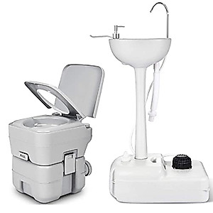 YITAHOME Portable Toilet and Camping Sink, 5.3 Gallon RV Flush Porta Potty, 17 L Hand Washing Station, for Outdoor, RV, Boat, Camper, Travel