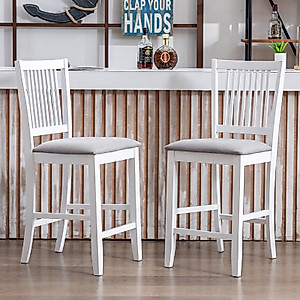 DUHOME Wood Bar Stools Set of 2, Counter Height Chairs Upholstered Barstool with Backrest Farmhouse Counter Stools for Kitchen Islands, White