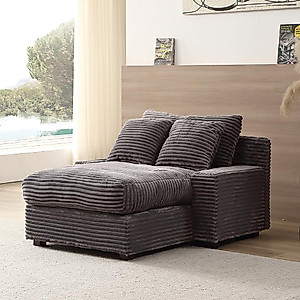 WILLIAMSPACE 48.8" Corduroy Lounge Sofa Chair Couch, Modern Upholstered Single Sleeper Sofa Bed with Pillows, Comfy Daybed for Living Room Bedroom (Gray)
