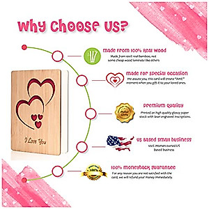 Wedding Anniversary Card For Wife - | Made From Real Bamboo | 6" X 4.5" - 1 Pack (Envelope Included) | Laser Cut, Mandala Themed Wife Anniversary Card from Husband or Significant Other (Hearts)