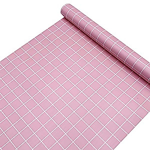 Yifely Pink Plaid Shelf Liner Waterproof Drawer Cover Paper Self-Adhesive Refurbish Girls Folding Laptop Table Makeup Vanity 17.7 inch by 9.8 Feet