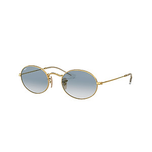 Ray-Ban RB3547N Oval Flat Lens Sunglasses, Gold/Clear Gradient Blue, 51 mm
