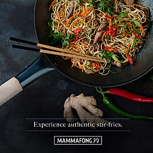 Mammafong Pre Seasoned Blue Carbon Steel Flat Bottom Wok -14 Inch Chinese Pow Wok - Traditionally Hand Hammered Woks and Stir Fry Pans…