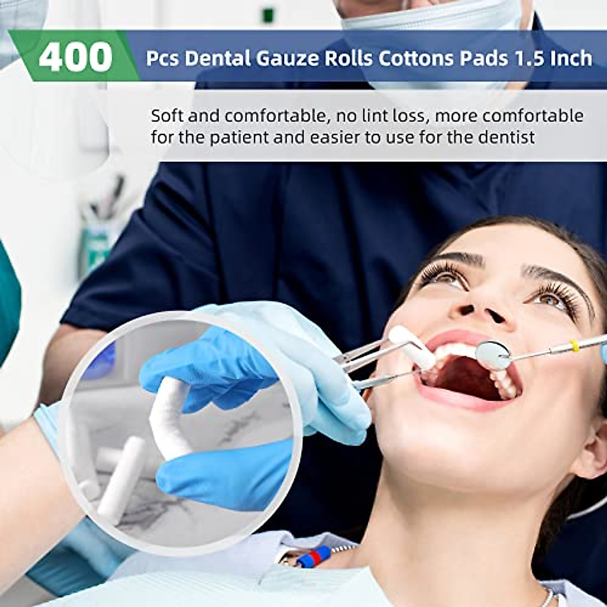 400 PCS Dental Gauze Rolls Cottons Pads, Nosebleed Kit Accessories #2 Medium 1.5" Mouth Gauze Nose Plugs for Dental Clinic, Household