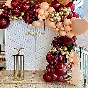 Burgundy Maroon Balloon Garland Arch Kit, 114Pcs Burgundy Gold and Cream Ivory Balloons for Birthday Valentines Day Wedding Bachelorette Bridal&Baby Shower Engagement Thanksgiving Friendsgiving Party Decoration Supplies