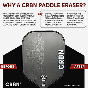 CRBN Pickleball Paddle Eraser, Best Carbon Fiber Pickle Ball Racket Cleaner, Fast & Easy Rubber Bar to Remove Ball Residue, Dirt, & Minor Scrapes/Scratches - Patent Pending