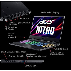 Acer Nitro 5 15.6" QHD LED-Backlit IPS 100% DCI-P3 165Hz Gaming Laptop AMD 8-Core Ryzen 7 6800H NVIDIA GeForce RTX 3070 Ti MUX Wi-Fi 6E RJ-45 Win 11 W/HDMI (32GB RAM | 1TB PCIe SSD)