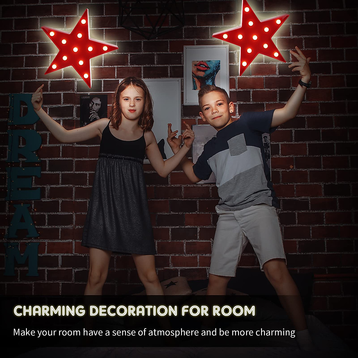 Tarpop 2 Pcs Star Plastic Night Light Battery Operated LED Marquee Star Sign Star Shaped Party Movie Theater Decor Room Wall Lamp for Kids Baby Child Girl Gifts, Party Bar Christmas(Red)