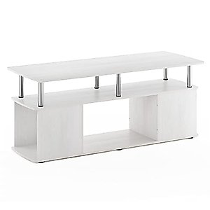 Furinno Jaya Stand for TVs up to 50 Inch with Open Storage, 18.9"D x 47.2"W x 20.12"H, White Oak/Stainless Steel Tube