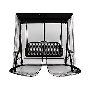 JOJOCY Patio Mosquito Netting, 3 Seater Swing Mosquito Mesh Screen w/Zipper Sunshade Waterproof Roof Porch Swing Net Outdoor Patio Netting Screen