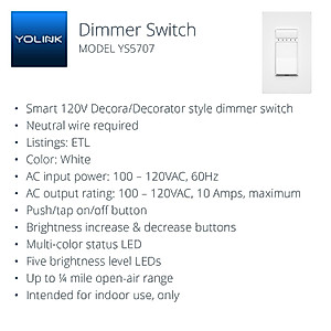 Wall Switch, YoLink 1/4 Mile Super Long Range Smart Light Switch Single Pole 10A in-Wall Switch Compatible with Alexa Google Assistant Home IFTTT, ETL Listed, Neutral Wire Needed, YoLink Hub Required